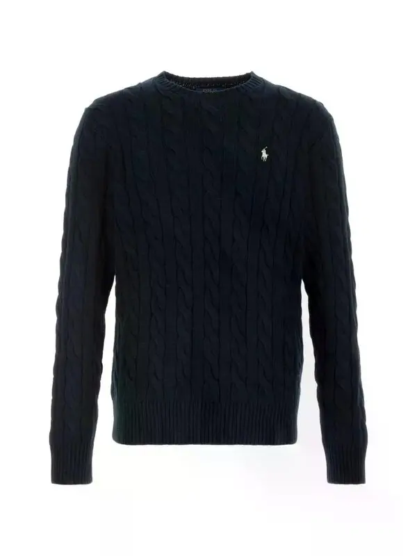 Polo Ralph Lauren Embroidered Logo Cable Knit Crew Neck Sweater - Blue