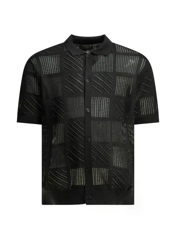 BEAMS Patchwork Open-knit Polo Shirt