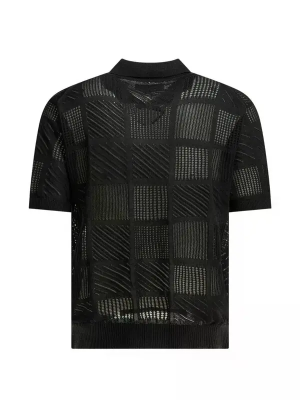 BEAMS Patchwork Open-knit Polo Shirt