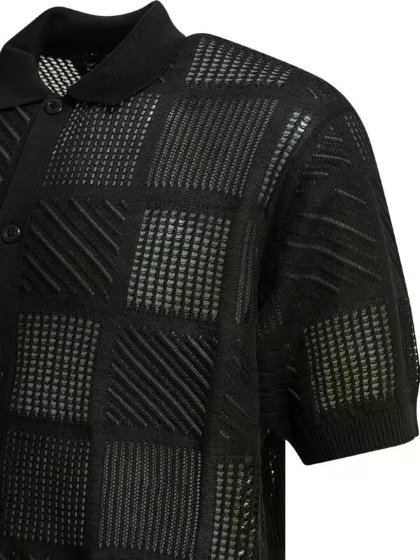 BEAMS Patchwork Open-knit Polo Shirt