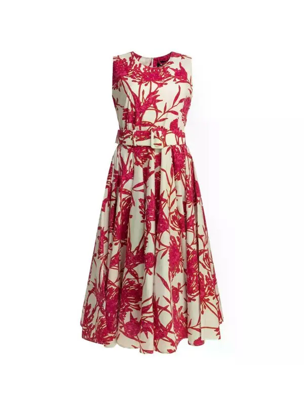 Samantha Sung Abelia Floral-print Belted Midi Dress - White