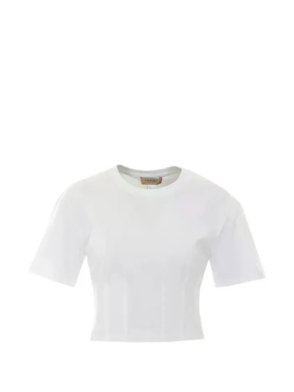 TWINSET Crew Neck T-shirt With Bustier Detailing - White