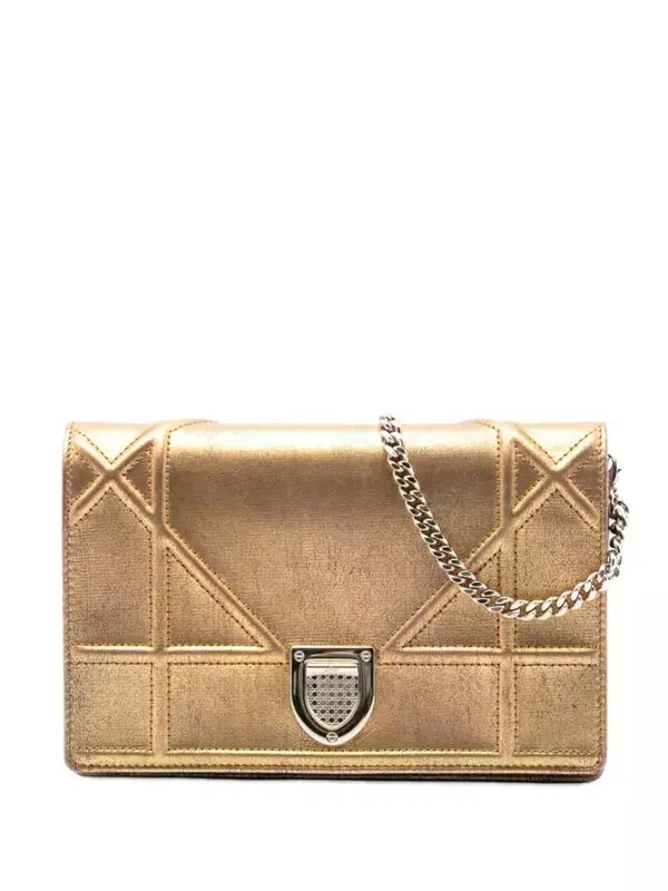 Dior Metallic Calfskin Diorama Wallet On Chain Crossbody Bag - Gold