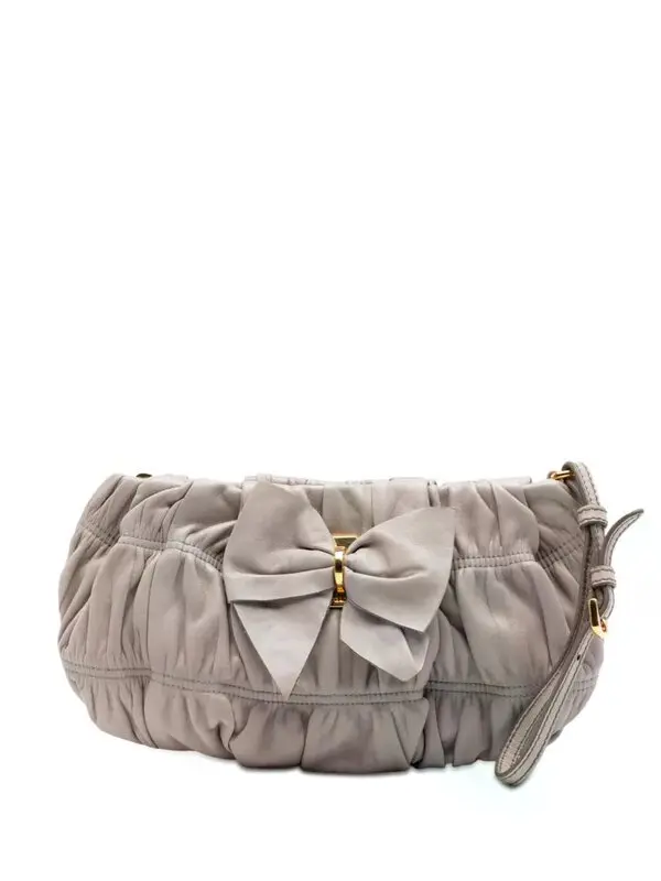 Prada Nappa Gaufre Bow Wristlet Clutch Bag - Grey