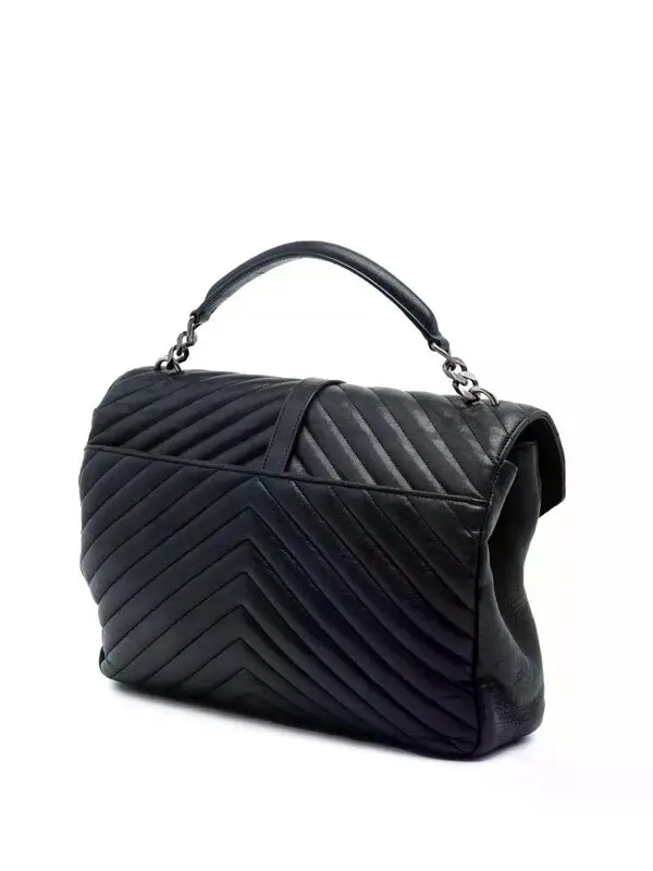 Saint Laurent Large Sheepskin Chevron Monogram College Bag Satchel - Black