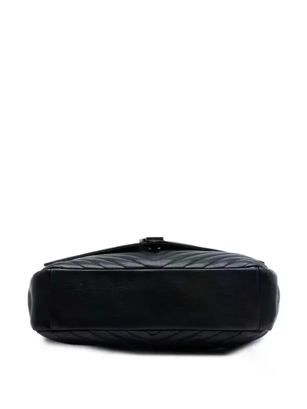 Saint Laurent Large Sheepskin Chevron Monogram College Bag Satchel - Black