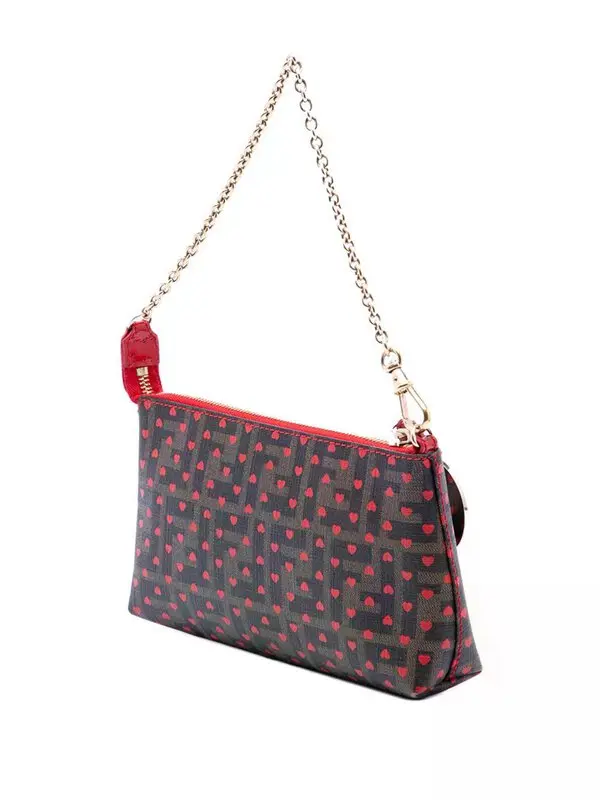 Fendi Zucca Spalmati Hearts Chain Pochette Shoulder Bag