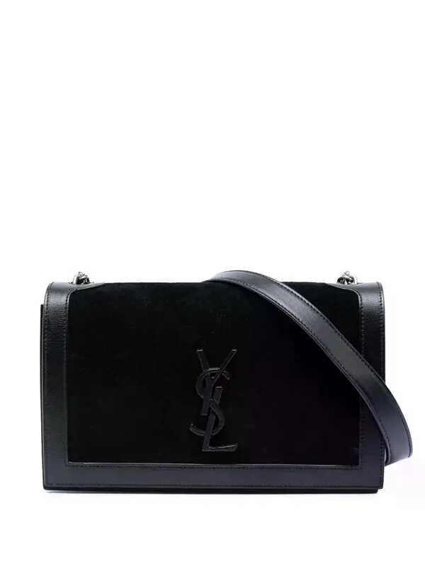 Saint Laurent Suede Monogram Book Bag Crossbody Bag - Black