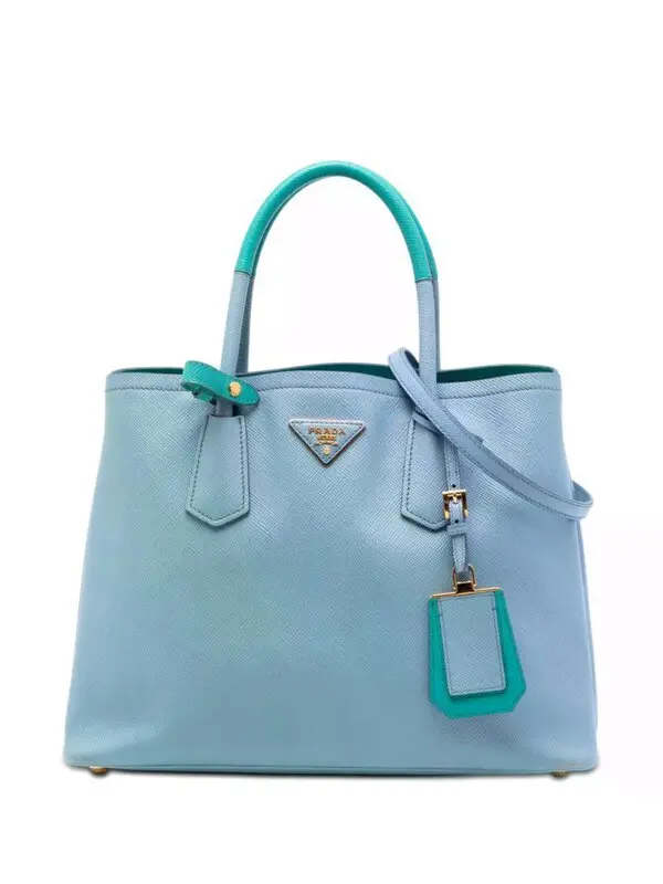 Prada Medium Bicolor Saffiano Cuir Double Satchel - Blue