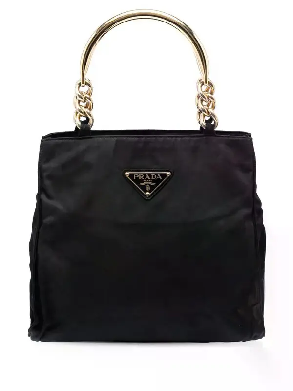 Prada Tessuto Metal Handle Bag Tote Bag - Black