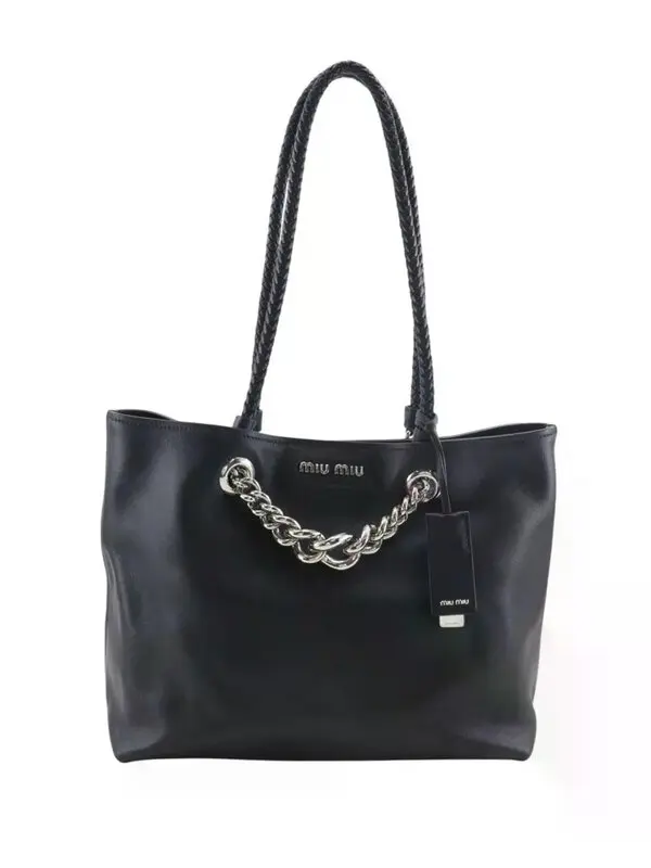 Miu Miu Leather Chain Tote Bag - Black