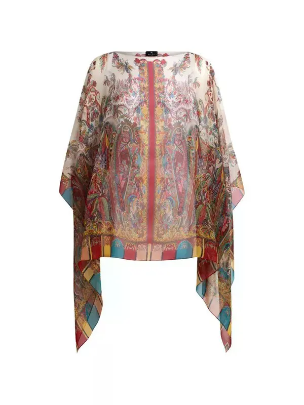Etro Paisley Silk Poncho - Neutrals