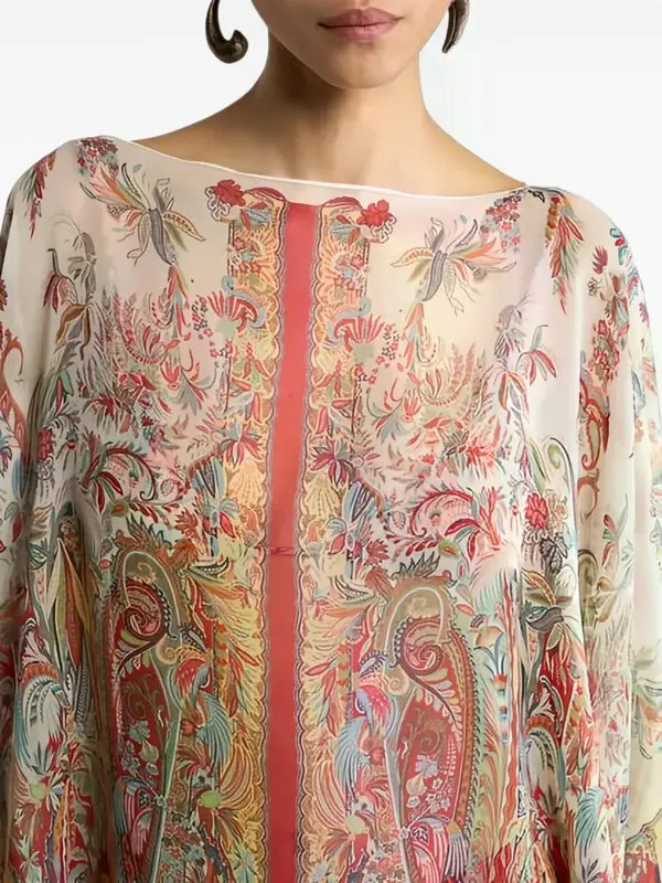 Etro Paisley Silk Poncho - Neutrals