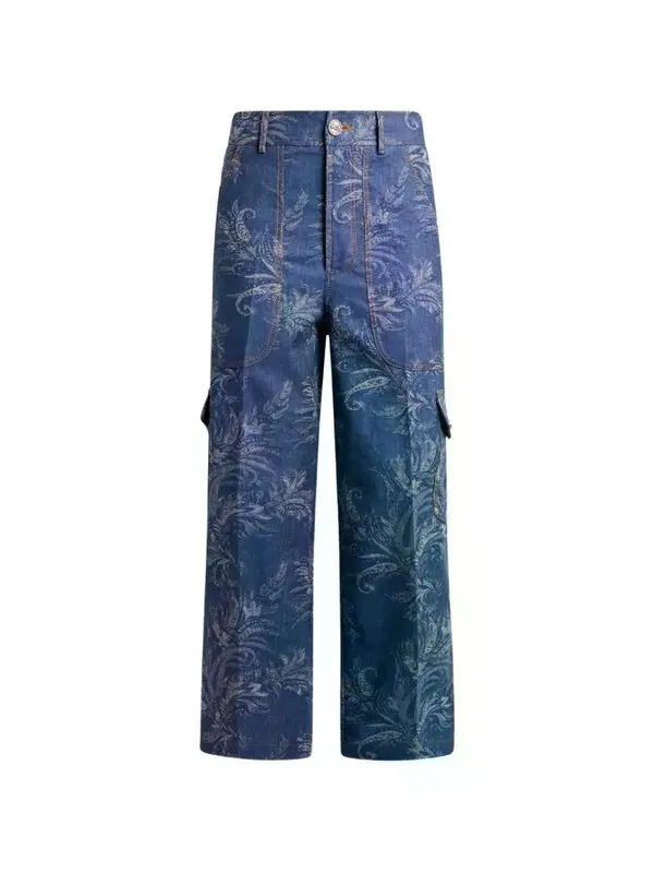 Etro Paisley Jacquard Cropped Jeans - Blue