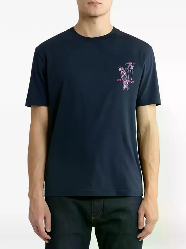Etro Cotton Jersey T-shirt With Parrot Embroidery