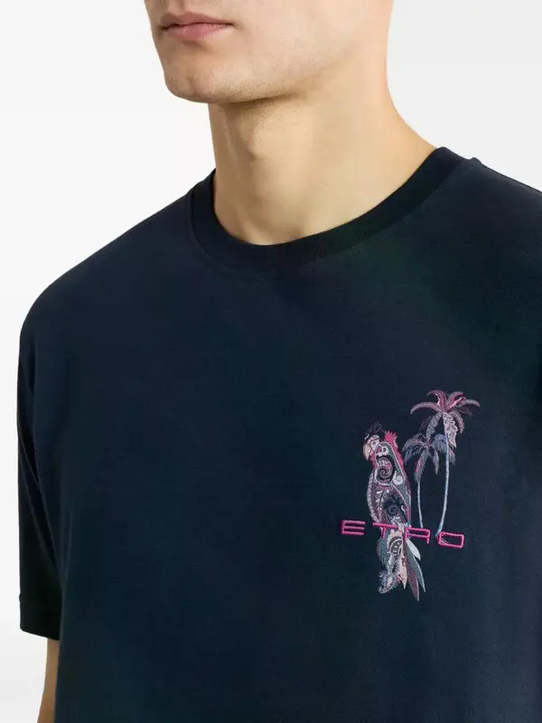 Etro Cotton Jersey T-shirt With Parrot Embroidery
