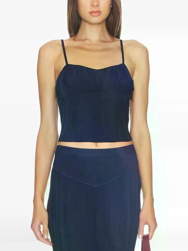 FLEUR DU MAL Ribbed Knit Corset Top - Blue