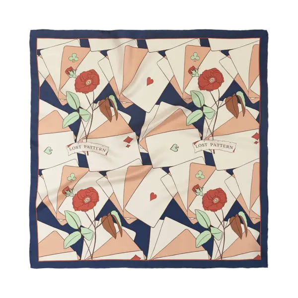 LOST PATTERN Camellia" Silk Bandana Scarf Dark - Blue