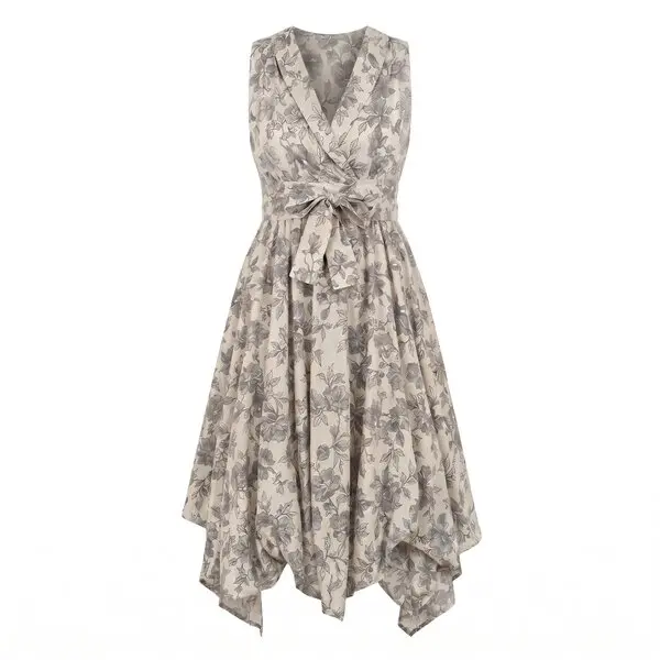 ATOM LABEL V-neck Floral Print Sleeveless Midi Dress