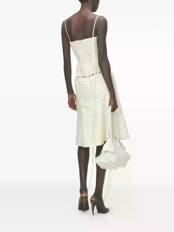 Alexander McQueen Ruched Lace-up Midi Dress In Beige