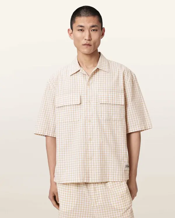ALLSAINTS Rockland Oversized Short Sleeve Check Shirt - Yellow