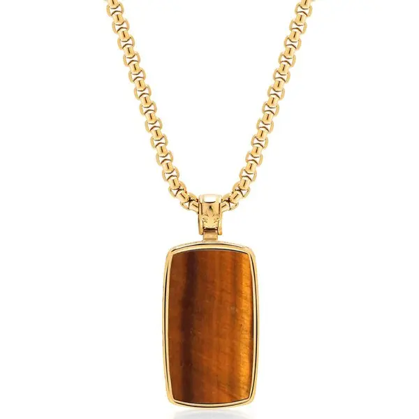 NIALAYA JEWELRY Gold / Brown Tiger Eye Dog Tag Necklace In Gold - Gold/brown