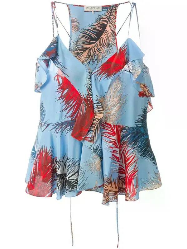 Emilio Pucci Feather Print Silk Top