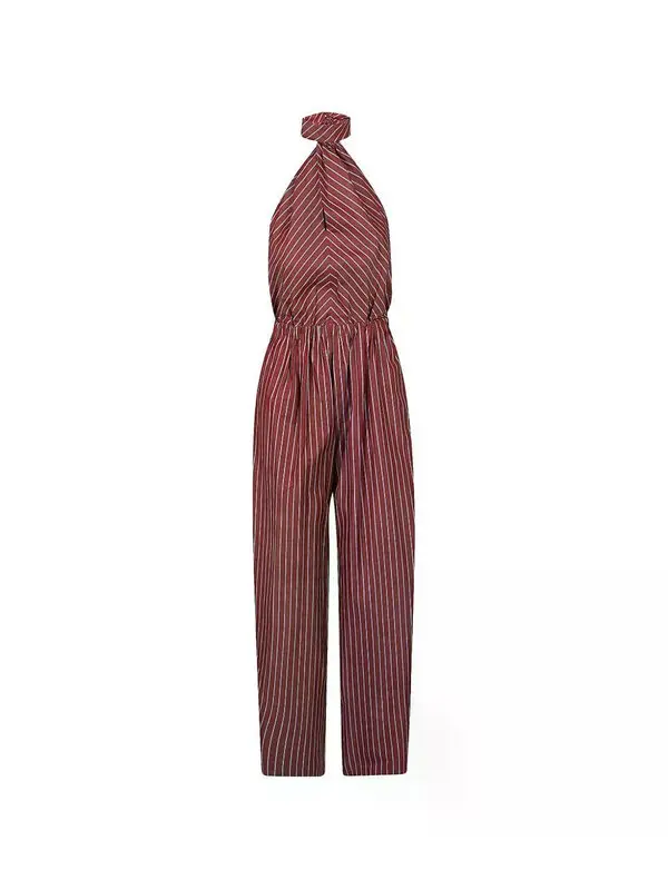 Andamane Amber Striped Halterneck Jumpsuit - Red