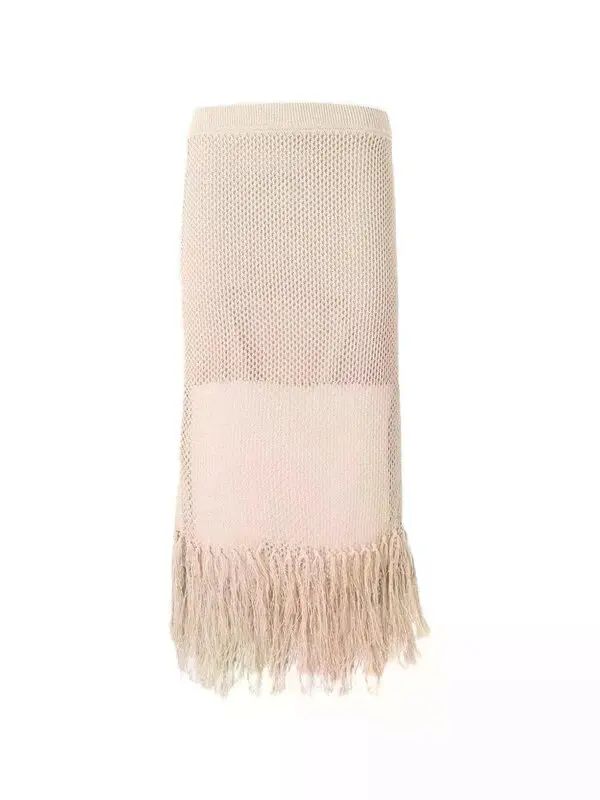 Karl Lagerfeld Crochet Knit Fringe Midi Skirt - Neutrals