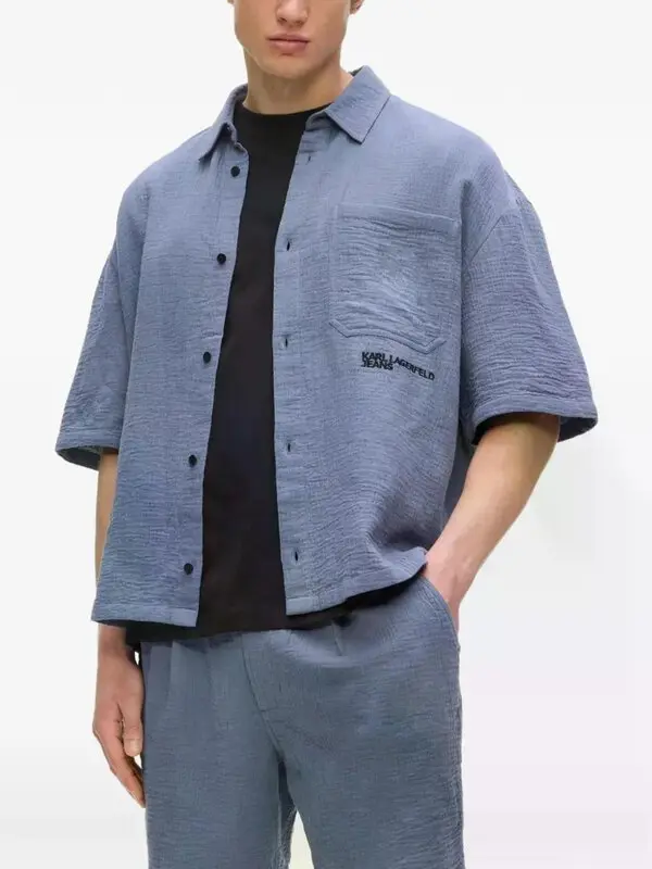 Karl Lagerfeld Crinkled Cotton Shirt - Blue