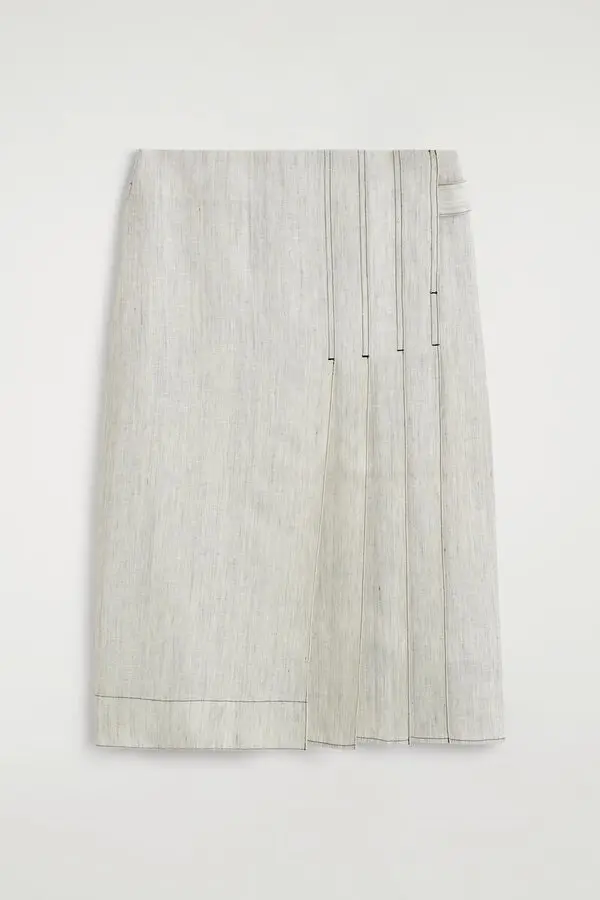 Cos Belted Pleated Linen Midi Skirt - Gray