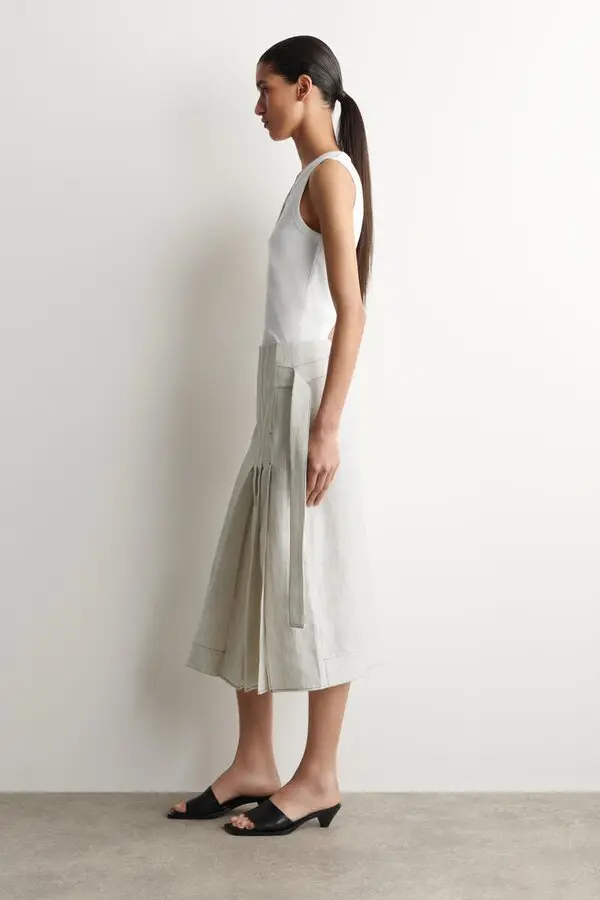 Cos Belted Pleated Linen Midi Skirt