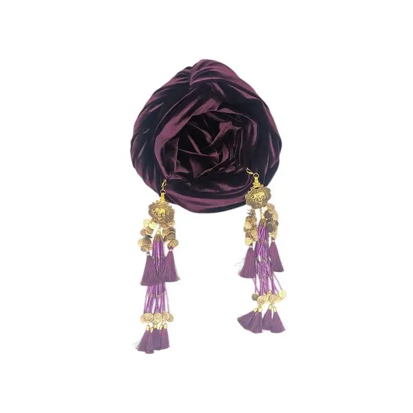 JULIA CLANCEY Turban With Removable Tassel Earrings - Purple