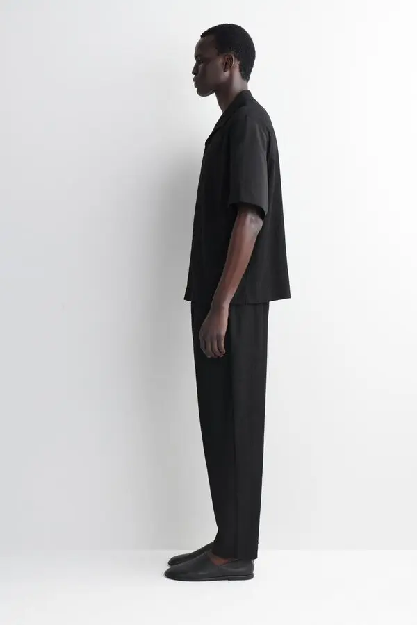 Cos Crinkled Cotton Relaxed-fit Tapered Pants - Black