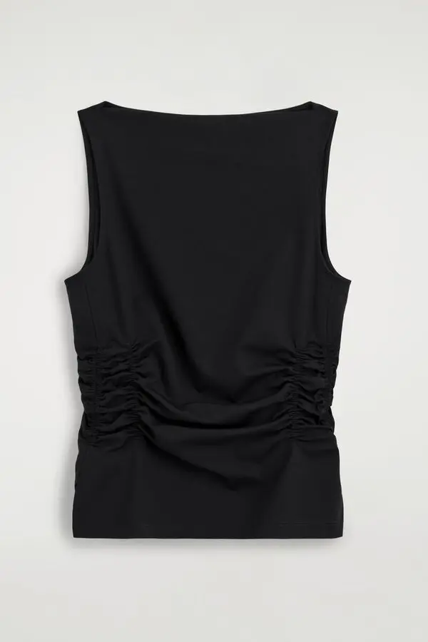 Cos Ruched-waist Cotton-jersey Tank Top - Black