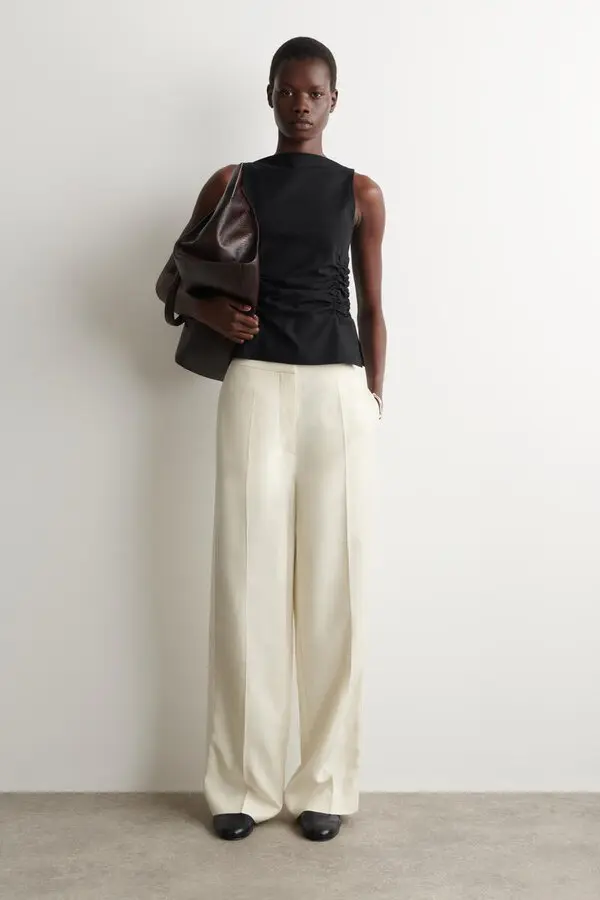 Cos Ruched-waist Cotton-jersey Tank Top - Black