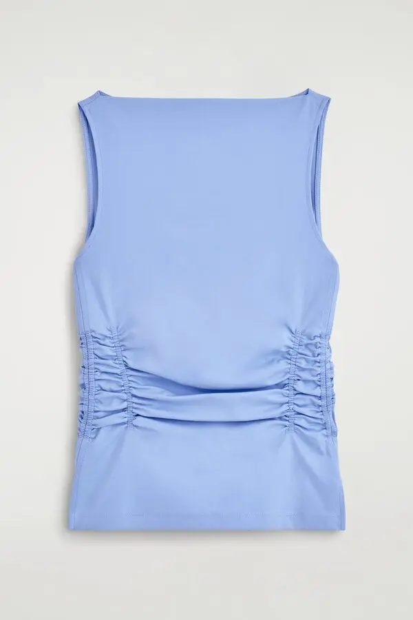 Cos Ruched Waist Cotton-blend Jersey Tank Top - Light Blue