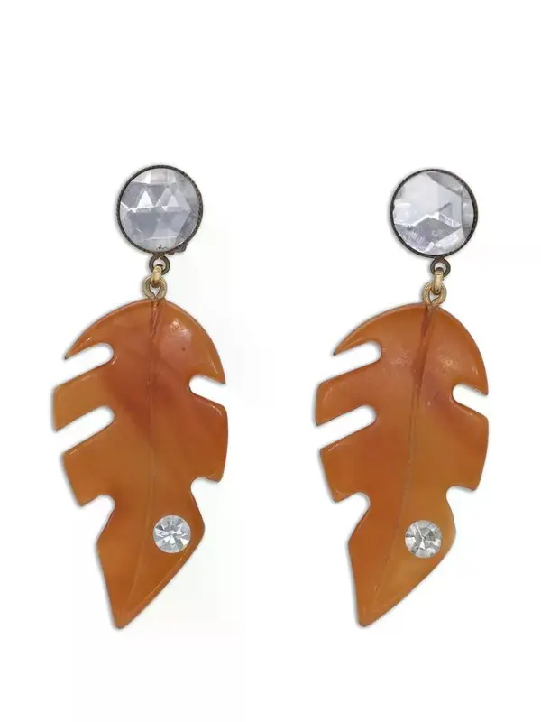 Vintage Crystal Leaf Pendant Clip-on Earrings