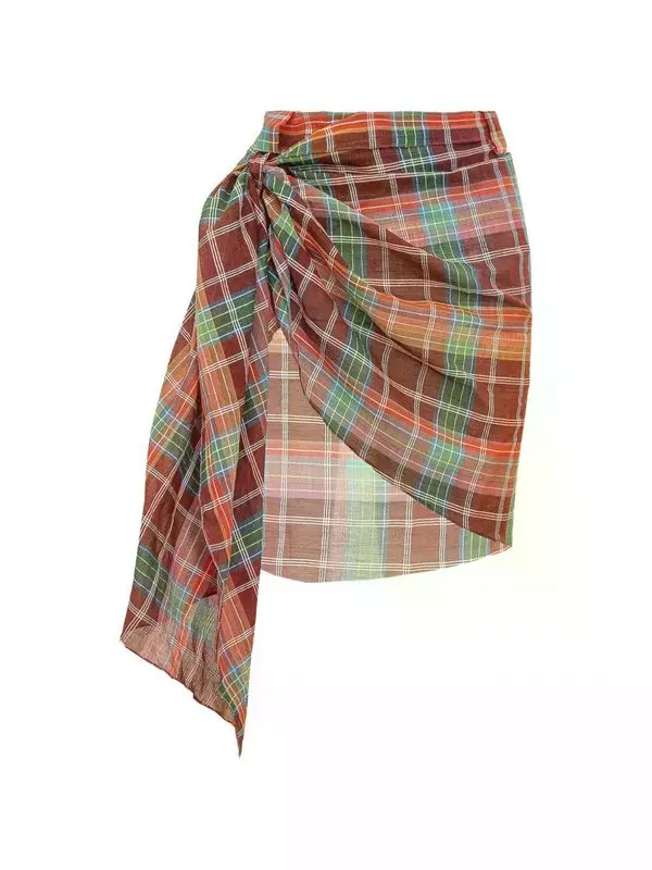KATE CATE And Green Checkered Sarong Skirt - Red