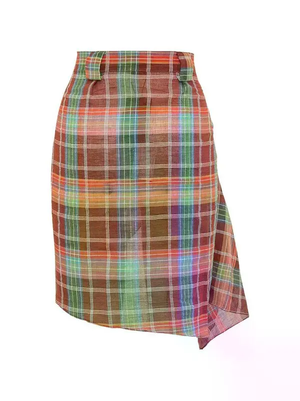 KATE CATE And Green Checkered Sarong Skirt