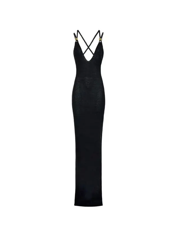 Elisabetta Franchi Braided Strap Maxi Dress - Black