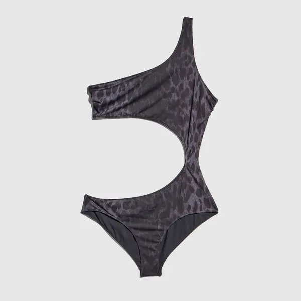 Gucci Asymmetrical Leopard Print One-piece Swimsuit - Black