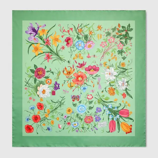 Gucci Printed Silk Twill Carr - Green