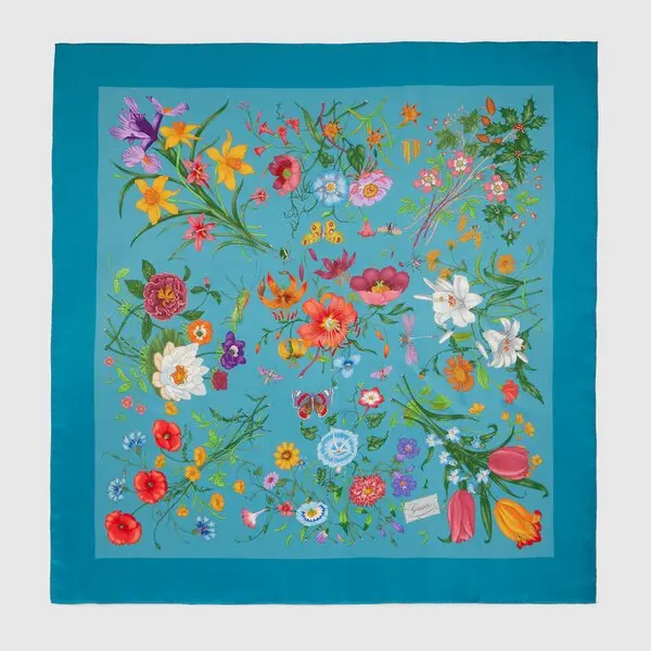 Gucci Printed Silk Twill Carr - Blue