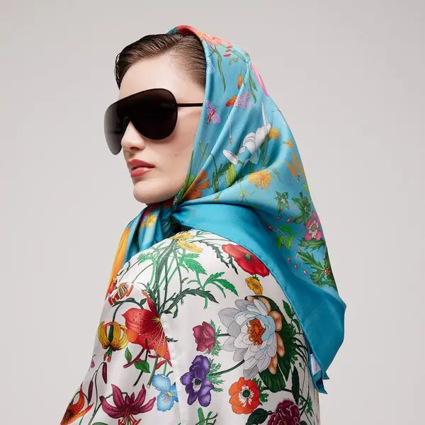 Gucci Printed Silk Twill Carr - Blue