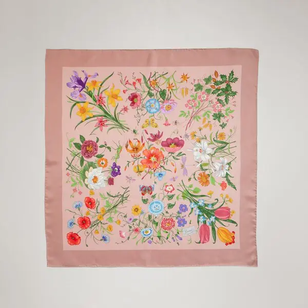 Gucci Printed Silk Twill Carr - Pink