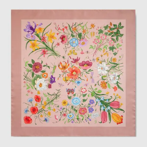 Gucci Printed Silk Twill Carr - Pink
