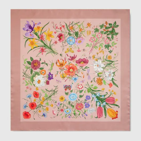 Gucci Printed Silk Twill Carr - Pink