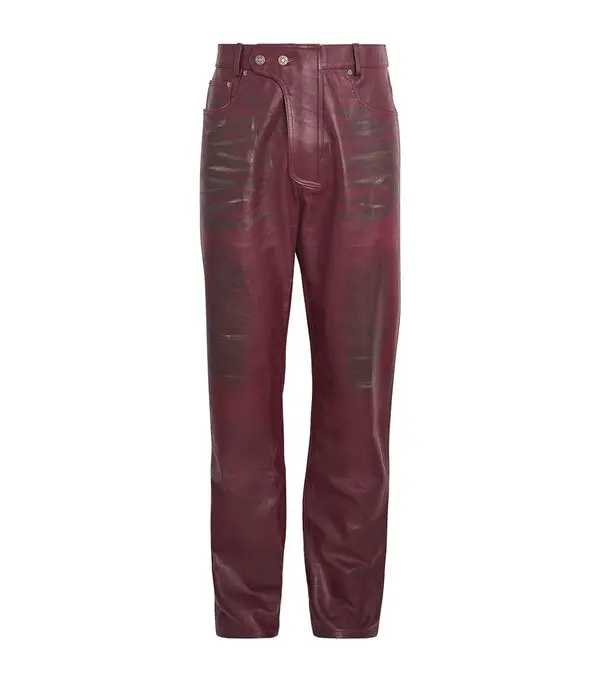 424 Grained Leather Moto Trousers - Red