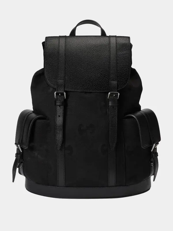 Gucci Jumbo Gg Canvas Leather Trimmed Backpack - Black
